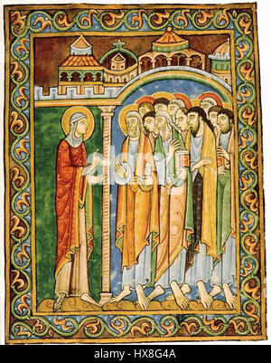 This artwork portrays Mary Magdalen in penitence within the wilderness ...