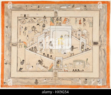 This depiction shows Yama, the Hindu god of death, portrayed with four ...