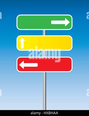 A Yellow Traffic Sign With Three Arrows In A Circle Against A Blue Sky; Calgary, Alberta, Canada ...