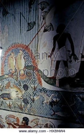 Fishing with nets in ancient Egypt. Hand-colored woodcut Stock Photo ...