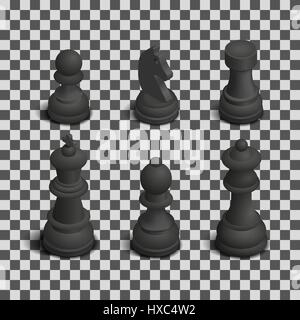 Photo realistic black chess pieces. Front view, vector illustration ...
