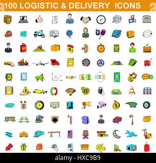 100 transport icons set. Cartoon illustration of 100 transport icons ...