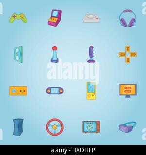 Game console, joystick and disc cartoon,black,outline icons in set ...