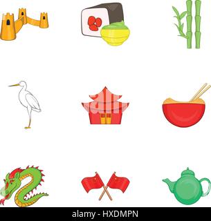 Chinese pagoda icons set cartoon vector. Asian traditional building ...