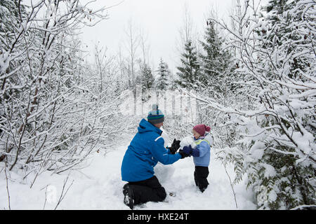 Father and daughter playing in fresh snow. Active fatherhood Stock ...