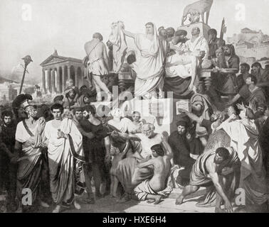 Marc Antony oration over the body of Julius Caesar ancient Rome. Hand ...