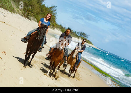 Horseback riding on tropical beach, Baia Drake, Osa Peninsula, Costa ...