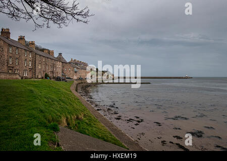 The pier and lighthouse made famous by painter L S Lowry at Berwick ...