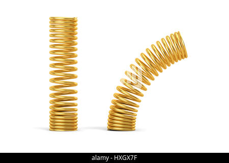 Set of golden helical coil springs, 3D rendering isolated on white ...