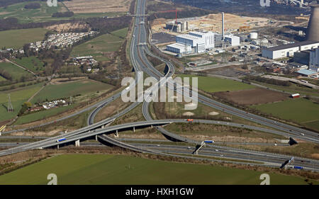 aerial view of junction 32A of M62 motrway where it joins the A1(M ...