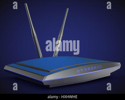 modern router with blue light on a white background. 3d rendering Stock ...