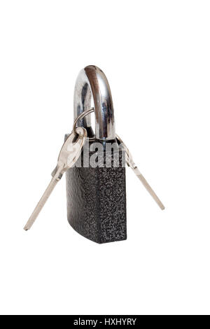 Brass Padlock Unlocked with Key Isolated on White Background Stock ...