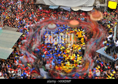 The slow shutter shows Nepalese devotee exchange holy burning frame ...