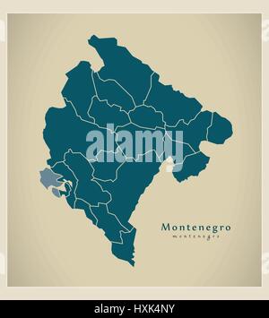 Montenegro map design. Map of the country with regions in emerald ...