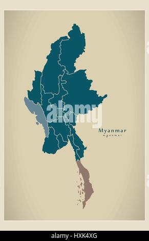 Simple flat Map of Myanmar with district borders Stock Vector Image ...