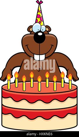 A cartoon illustration of a beaver with a party hat looking happy Stock ...