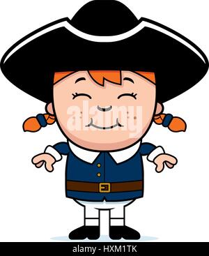 A cartoon illustration of a colonial girl standing and smiling Stock ...