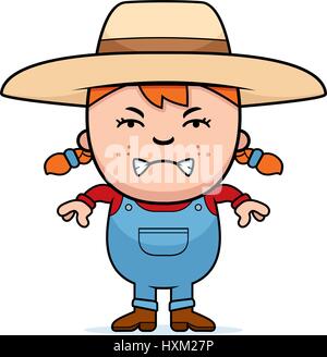 A cartoon illustration of a girl farmer with an angry expression Stock ...