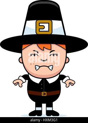 A cartoon illustration of a boy pilgrim looking angry Stock Vector ...