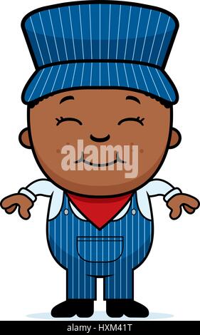 A cartoon illustration of a boy train conductor with a banner Stock ...