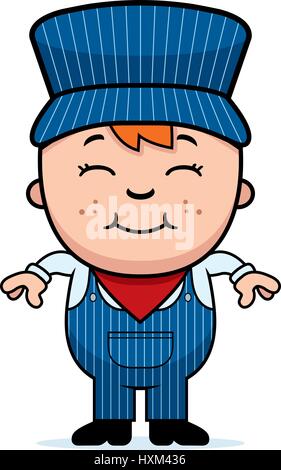 A cartoon illustration of a boy train conductor with a banner Stock ...