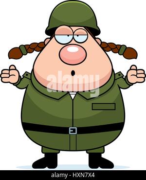 A cartoon illustration of a woman soldier looking confused Stock Vector ...