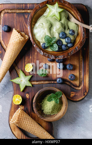 Green tea soft elastic ice cream Stock Photo - Alamy