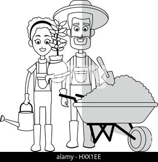 gardener couple with plant over white background. colorful design ...