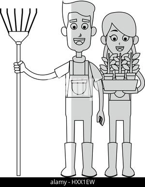 gardener couple with plant over white background. colorful design ...