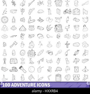 100 adventure icons set. Outline illustration of 100 adventure icons ...