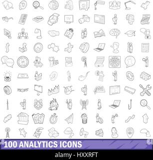 100 analytics icons set. Outline illustration of 100 analytics icons ...