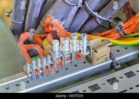 Grounding terminals and wires in industrial electrical control cubicle ...