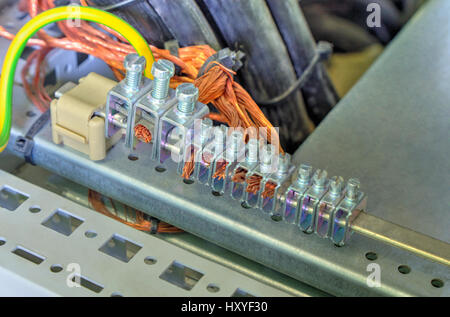 Grounding terminals and wires in industrial electrical control cubicle ...