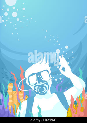 Male scuba diver art illustration silhouette on a white background ...