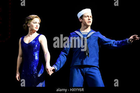 Clare Halse and Stuart Neal appearing on stage during the rehearsal of ...