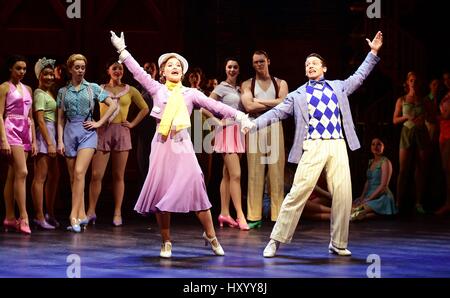 Clare Halse and Stuart Neal appearing on stage during the rehearsal of ...