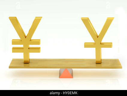 Balancing, chinese Yuan and japanese yen Stock Photo - Alamy