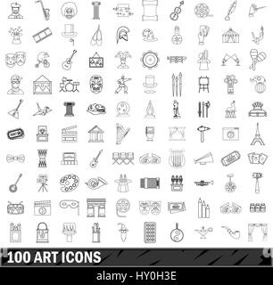 100 art icons set. Outline illustration of 100 art icons vector set ...