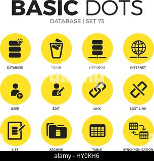 User database icon set in flat and line style. Data server with records ...