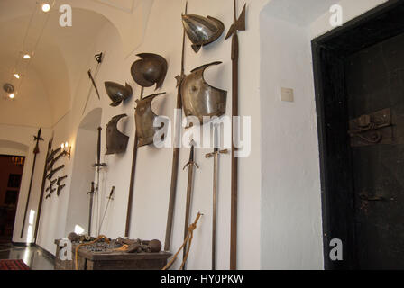 Room with old weapons, ancient armory storage, Europe. Medieval ...