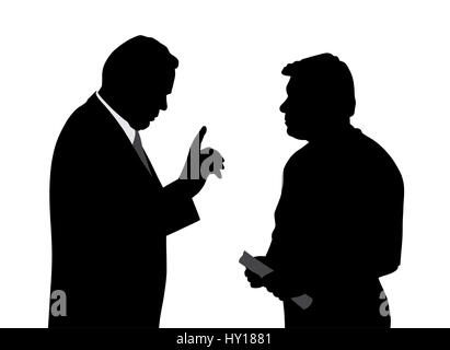 Boss giving order instruction or warning his employee worried with head ...