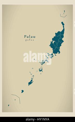 Modern Map - Palau with regions and islands colored PW Stock Vector ...