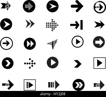 Arrow sign icon set. Simple circle shape internet button on gray ...