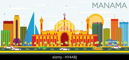 Bahrain City Skyline with Color Buildings. Vector Illustration ...