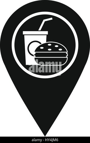 Geo tag, pointer to the fast food cafe. Geo pointer as boiled egg ...