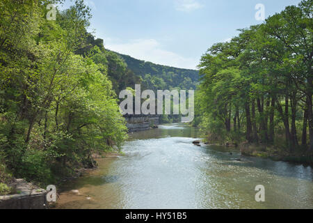 The Guadalupe River below cliffs of the Texas Hill Country during ...
