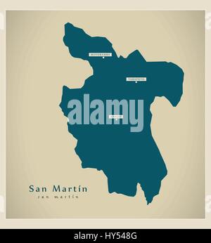 Map of Peru with the provinces, San Martín is highlighted by orange ...