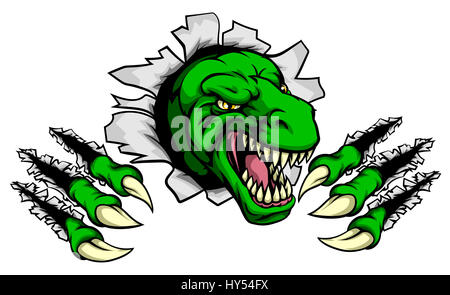 A cartoon T Rex tyrannosaurus dinosaur ripping through the background Stock Photo - Alamy