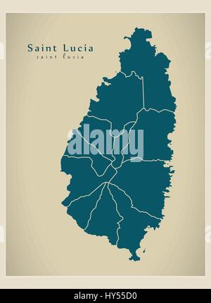 Simple flat Map of Saint Lucia with district borders Stock Vector Image ...