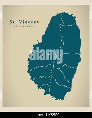 Map of SAINT VINCENT with Regions Borders and Famous Cities Stock ...